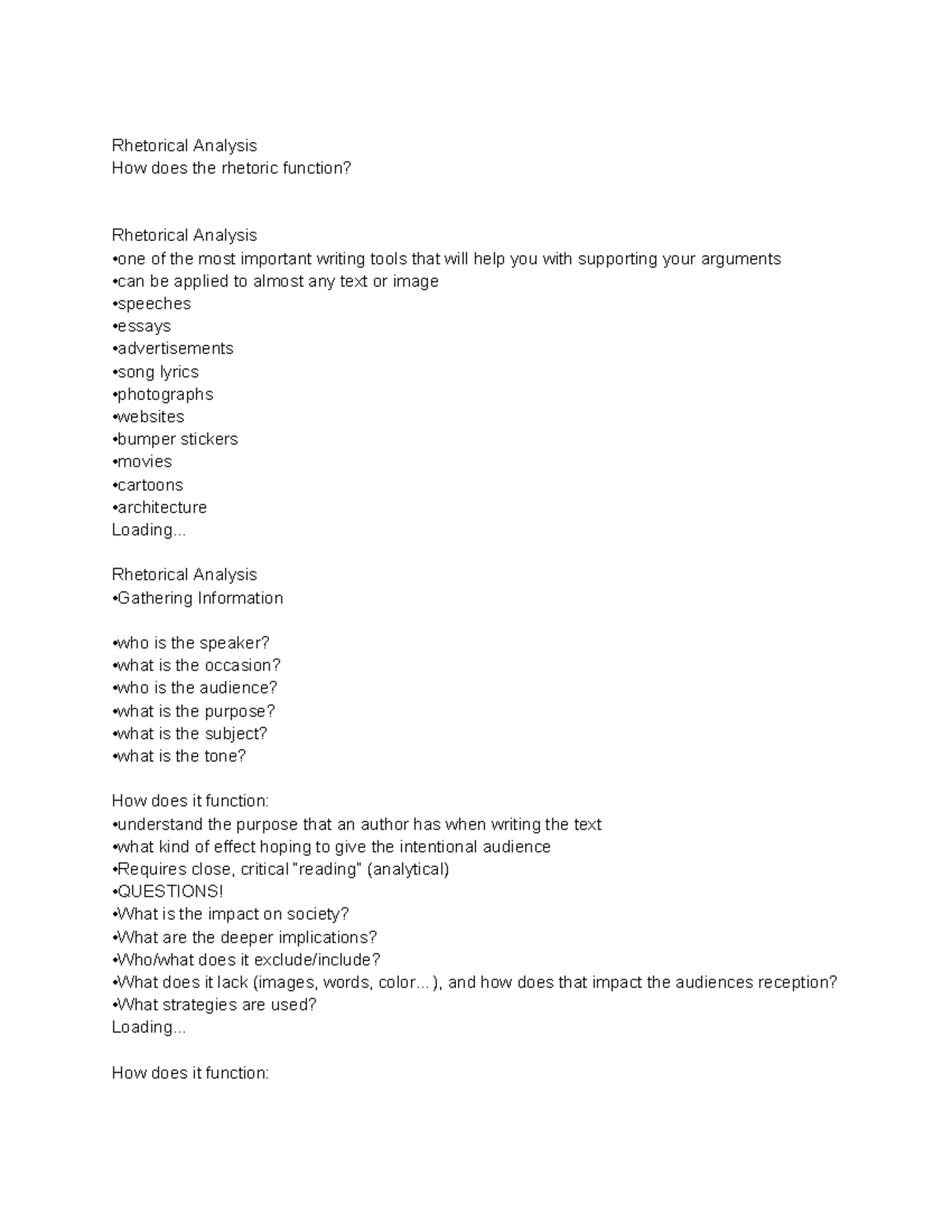 Rhetorical Analysis chapter 6 - Rhetorical Analysis How does the rhetoric function? Rhetorical ...