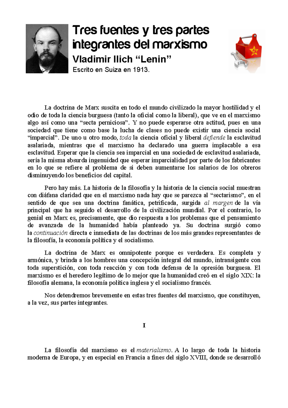 Tres fuentes y tres partes integrantes del marxismo - La doctrina de ...