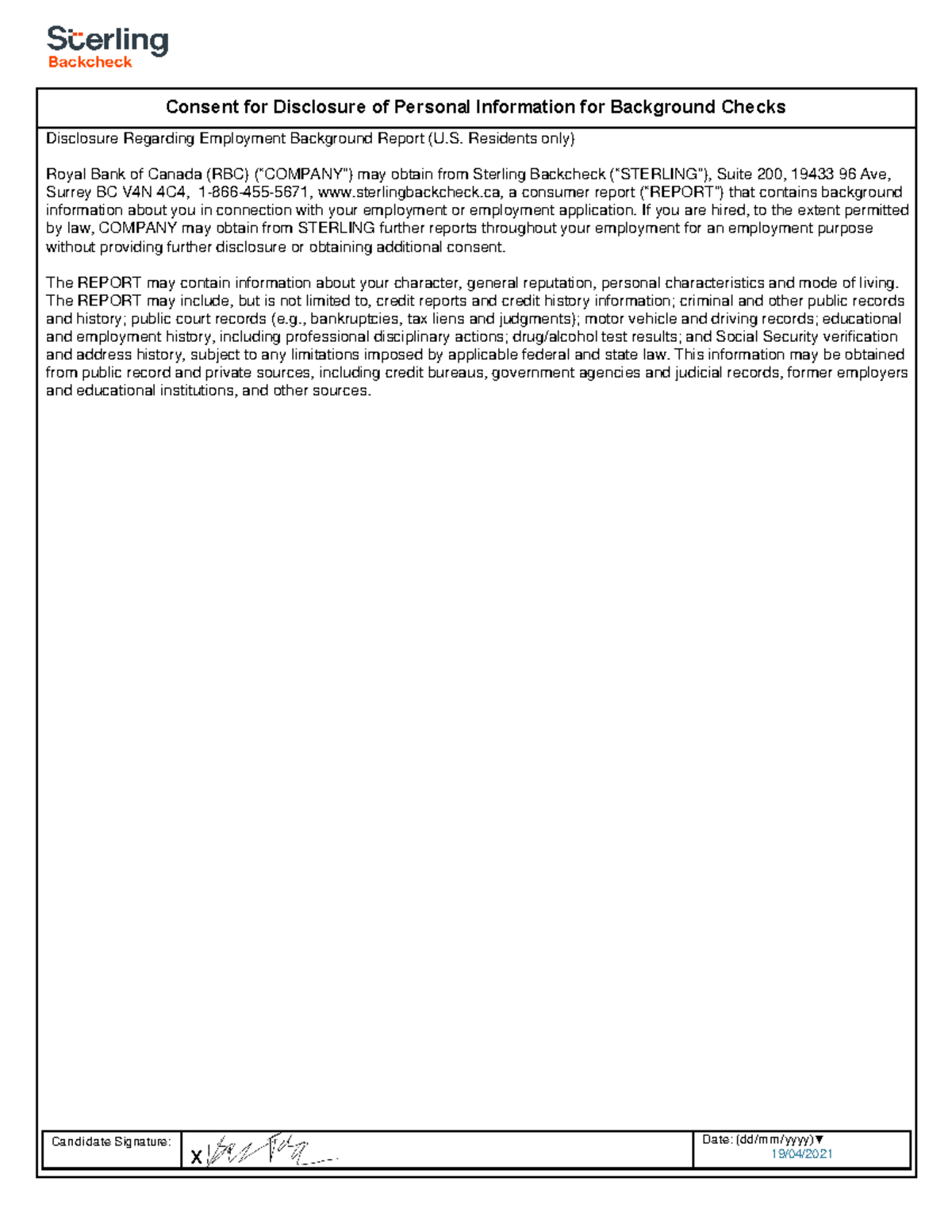 Sterling - Practice - Consent for Disclosure of Personal Information ...