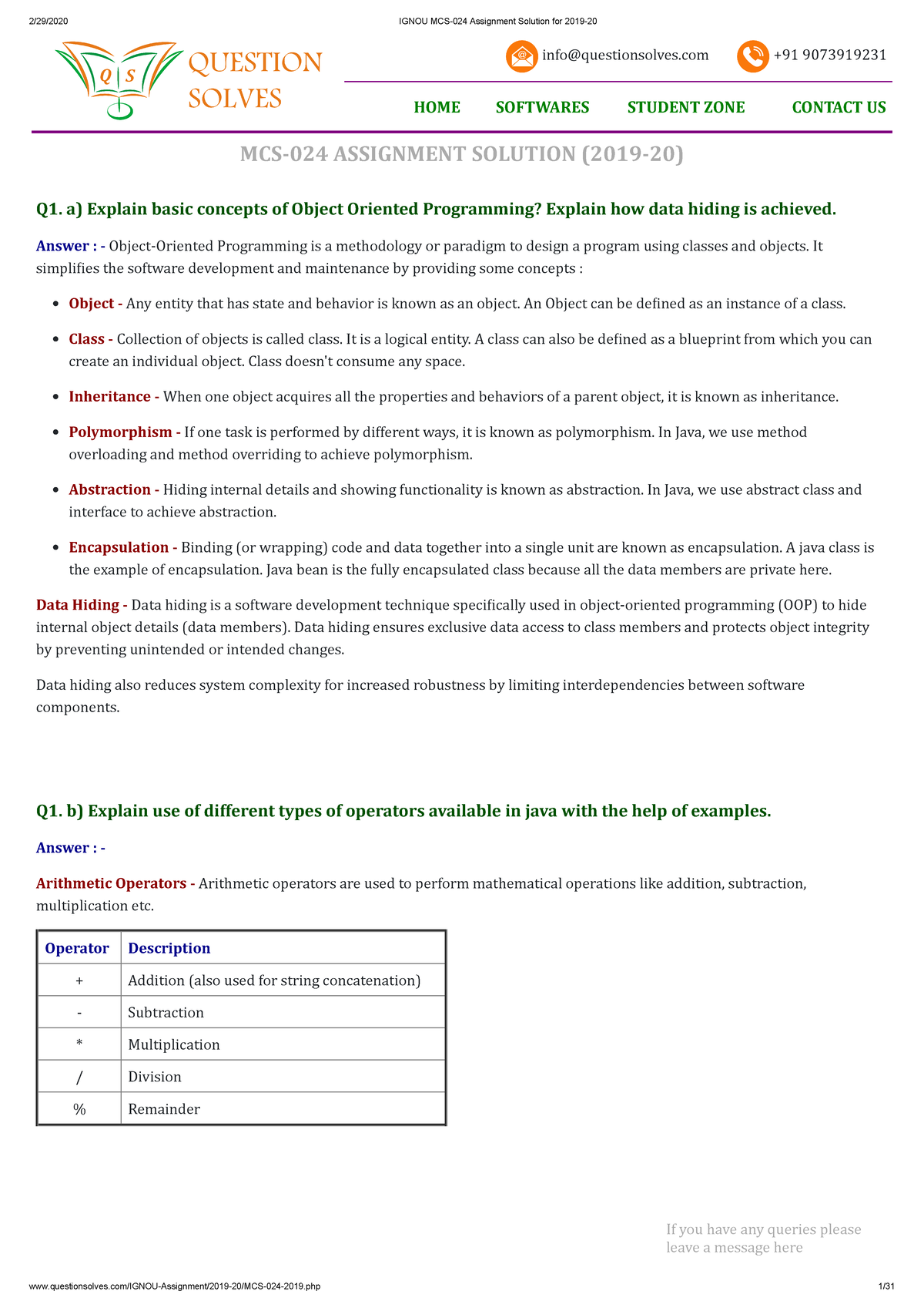 Ignou MCS-024 Assignment Solution for 2019-20 - MCS-024 ASSIGNMENT SOLUTION (2019-20) Q1. a ...