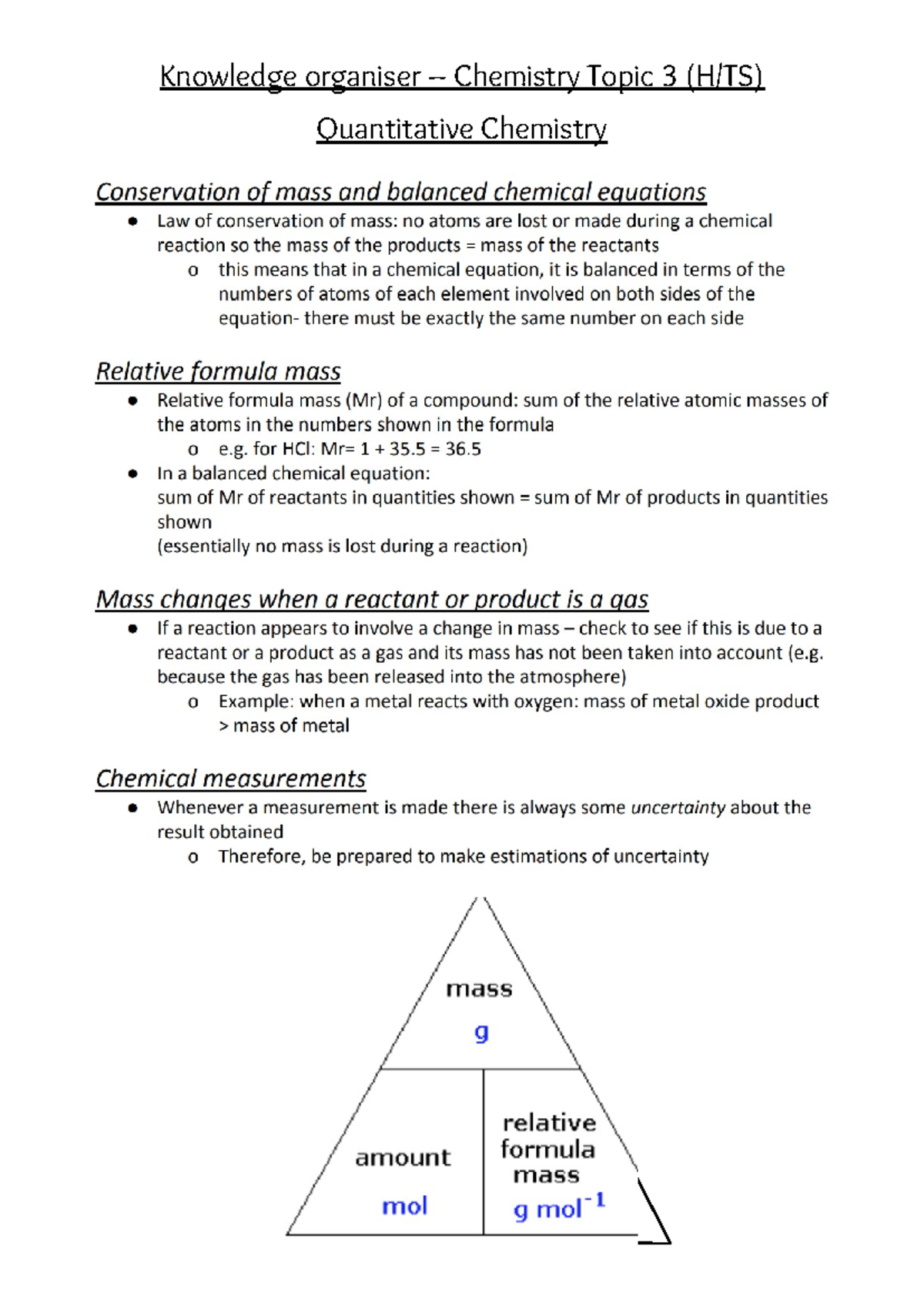 Chemistry Topic 3 (H TS) - Knowledge organiser – Chemistry Topic 3 (H ...