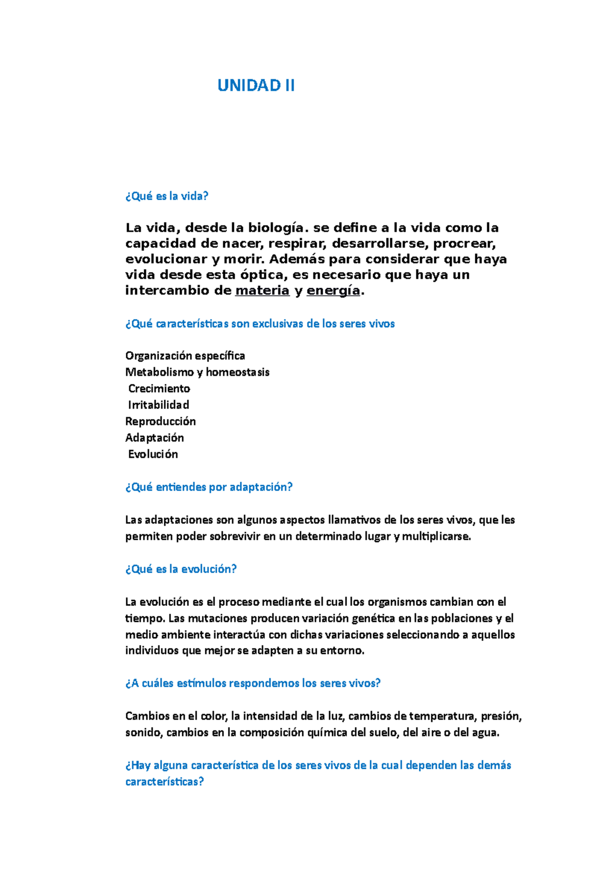 Unidad II biologia - UNIDAD II ¿Qué es la vida? La vida, desde la ...