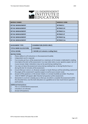 RETM7311Ec THE S1 - past paper - 2021 © The Independent Institute of ...