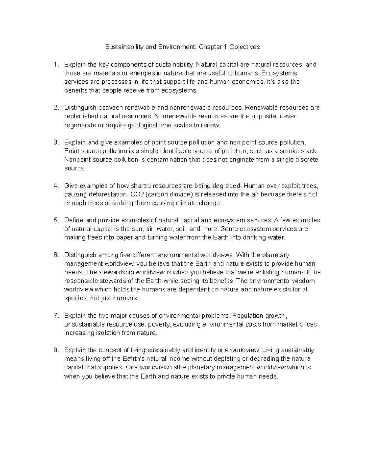 Sustainability and Environment- Chapter 1 - Natural capital are natural ...