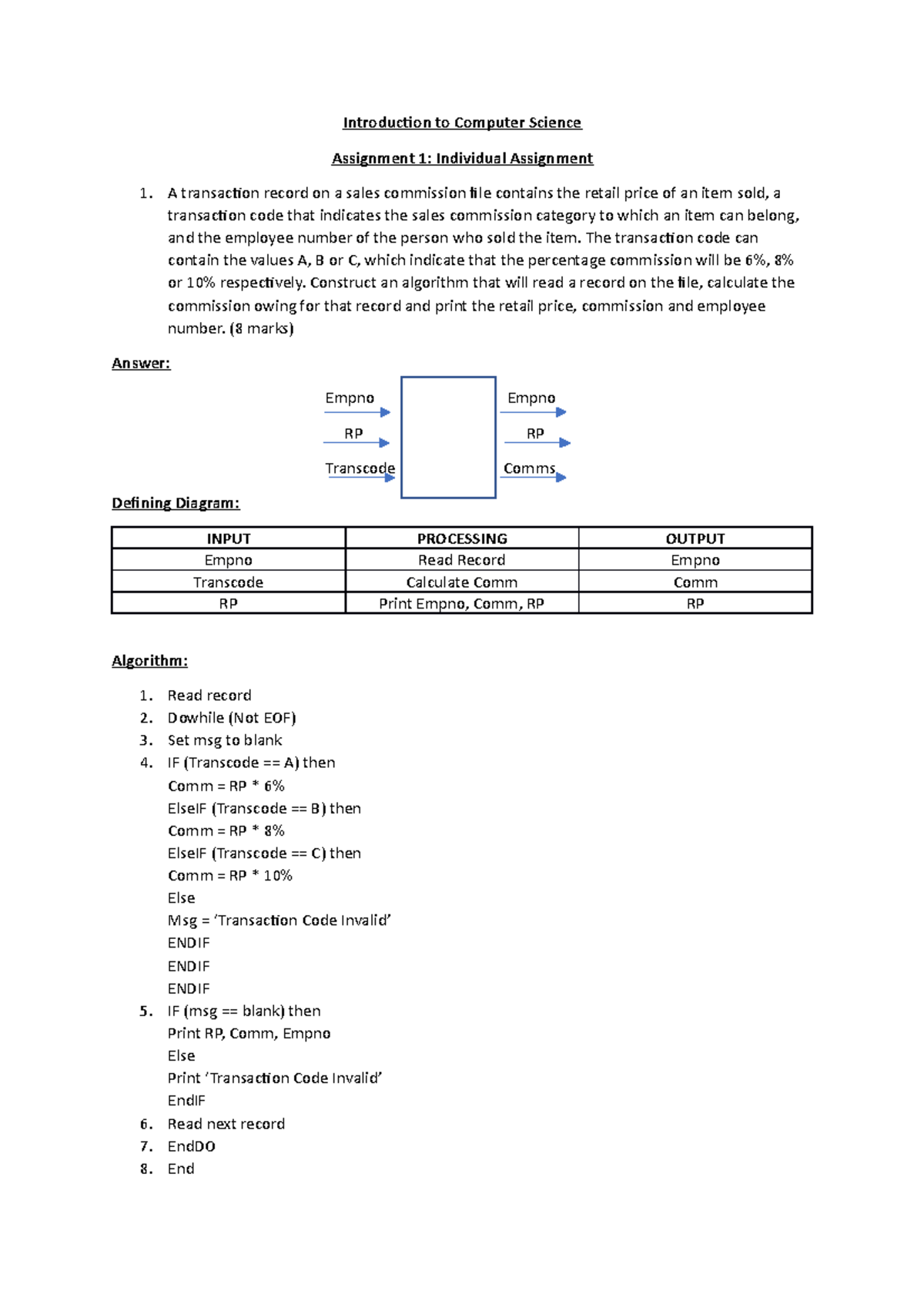 ICS - Assignment 1 - fdsfsd - Introducion to Computer Science Assignment 1: Individual ...