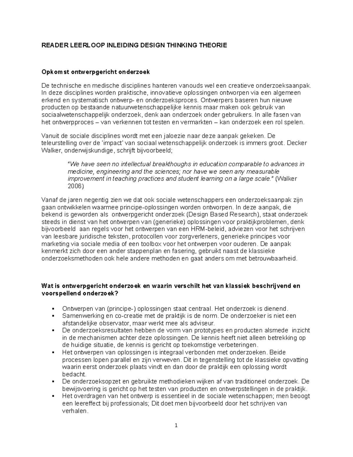 Reader design thinking - READER LEERLOOP INLEIDING DESIGN THINKING THEORIE Opkomst ...