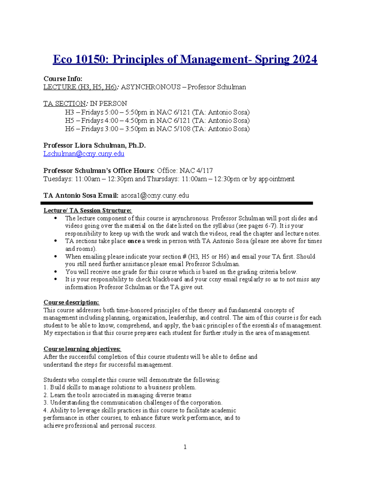 ECO 10150 Syllabus H3 H5 H6 TA Sosa Spring 2024 Asynch - Eco 10150: Principles of Management ...