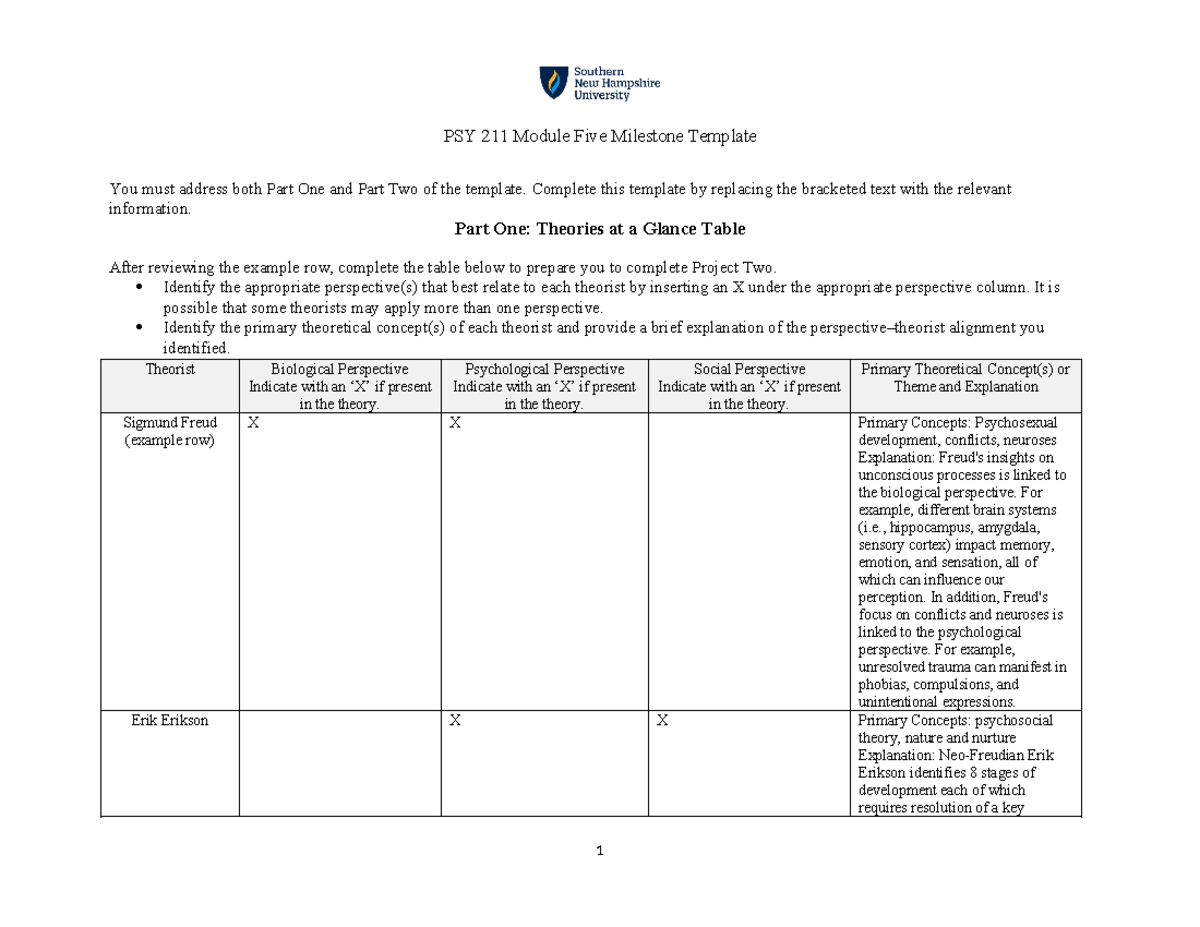 5-2 Milestone Theories at a Glance - PSY 211 Module Five Milestone ...