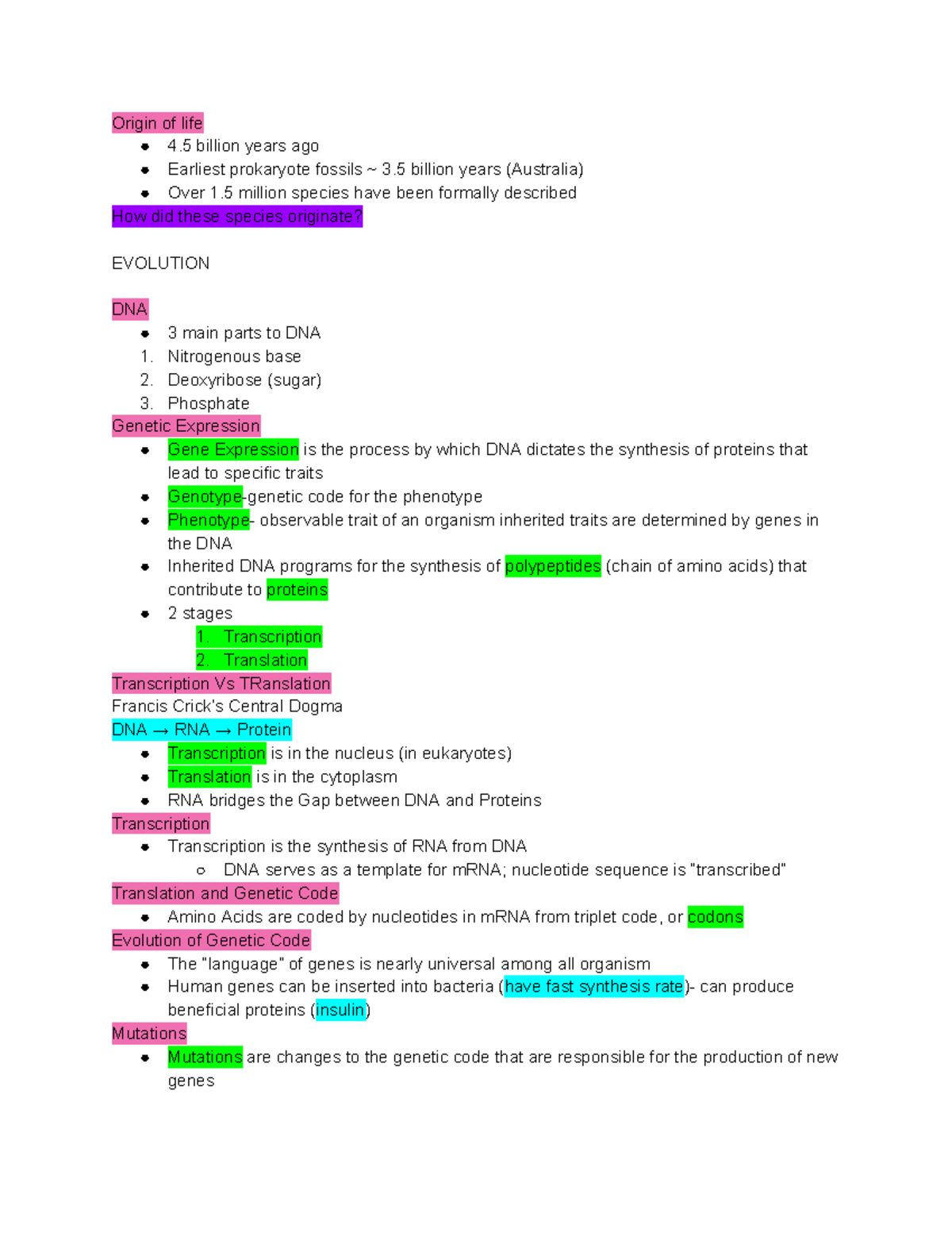 Biology lecture 3 - Google Docs - Origin of life 4 billion years ago ...