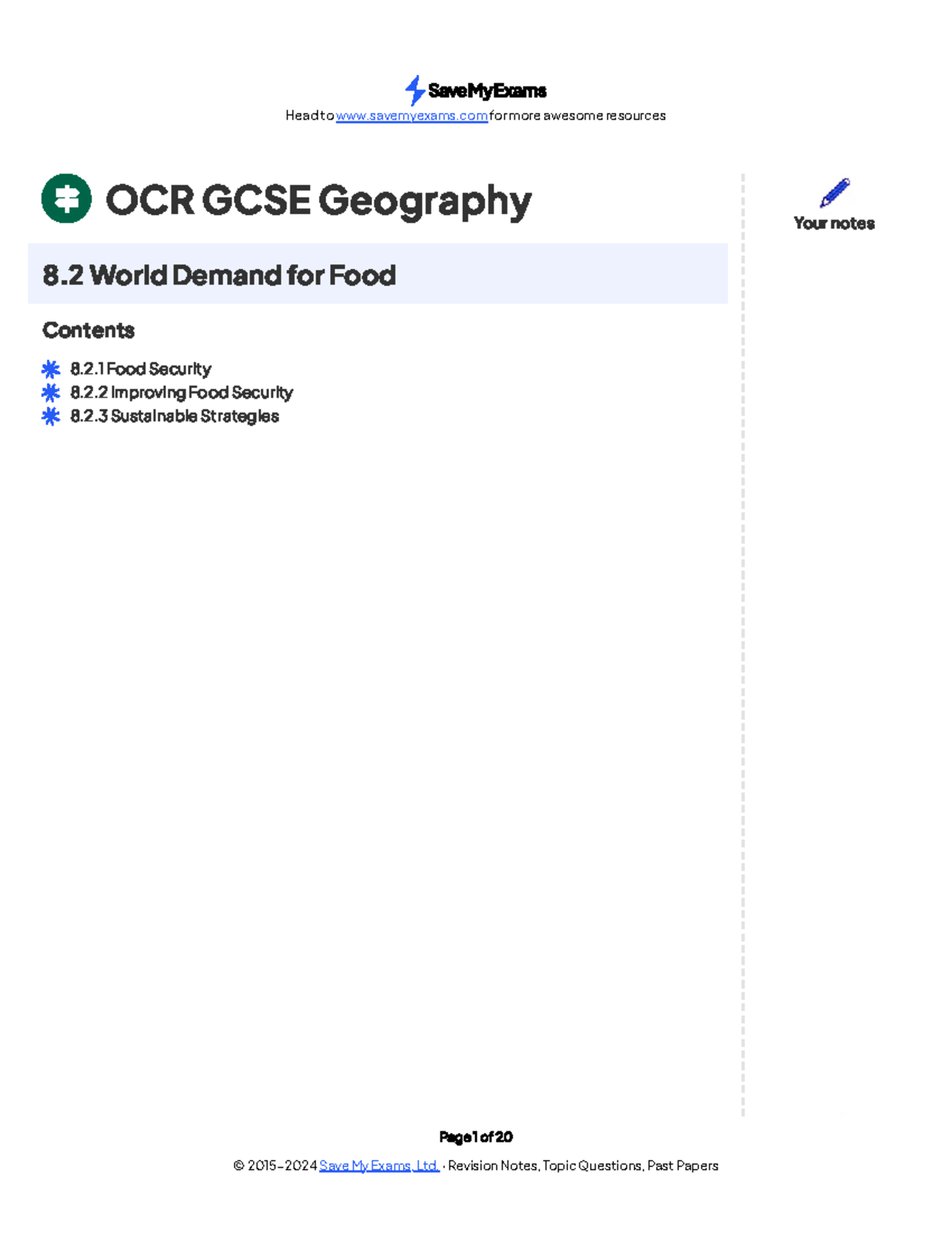 Food security - document - OCR GCSE Geography 8 World Demand for Food ...