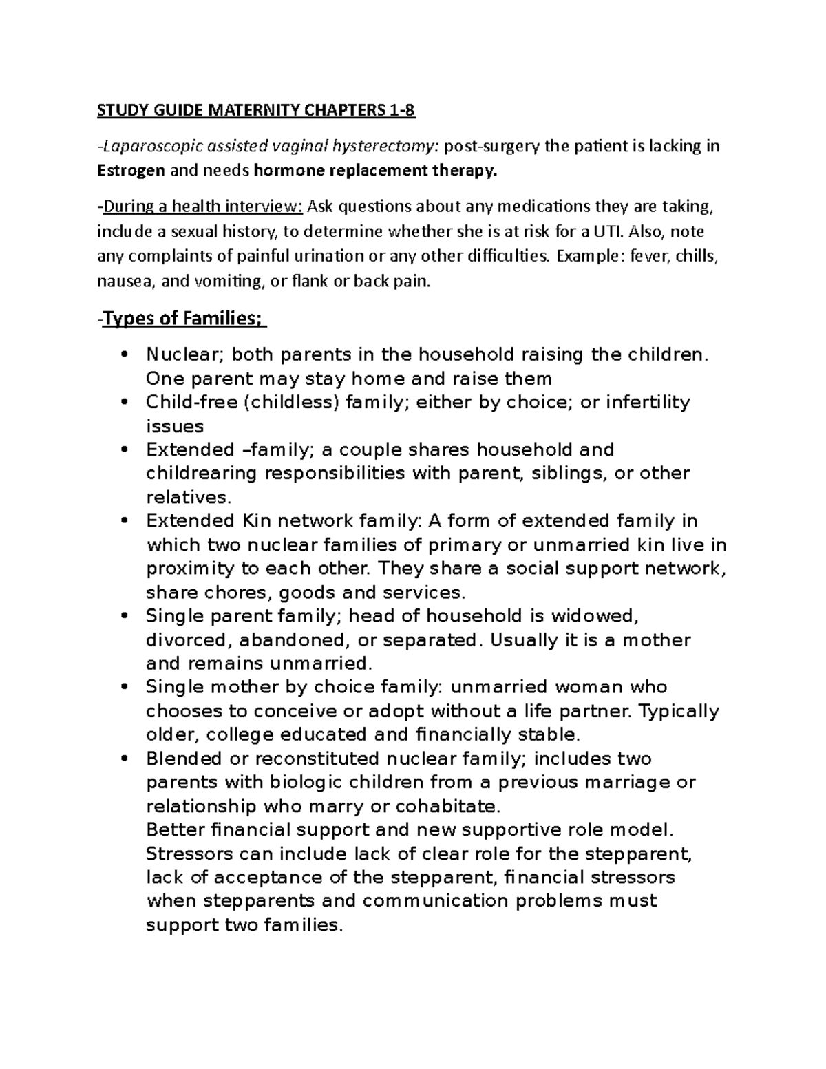 Study Guide Maternity Chapters 1 - STUDY GUIDE MATERNITY CHAPTERS 1 ...