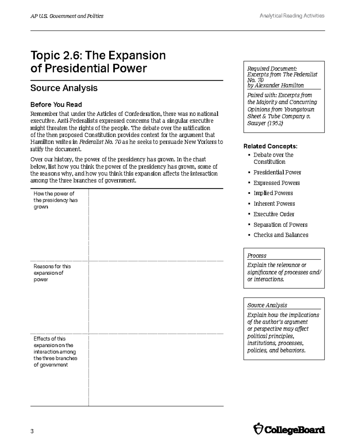 Federalist 70 reading - Topic 2: The Expansion of Presidential Power ...