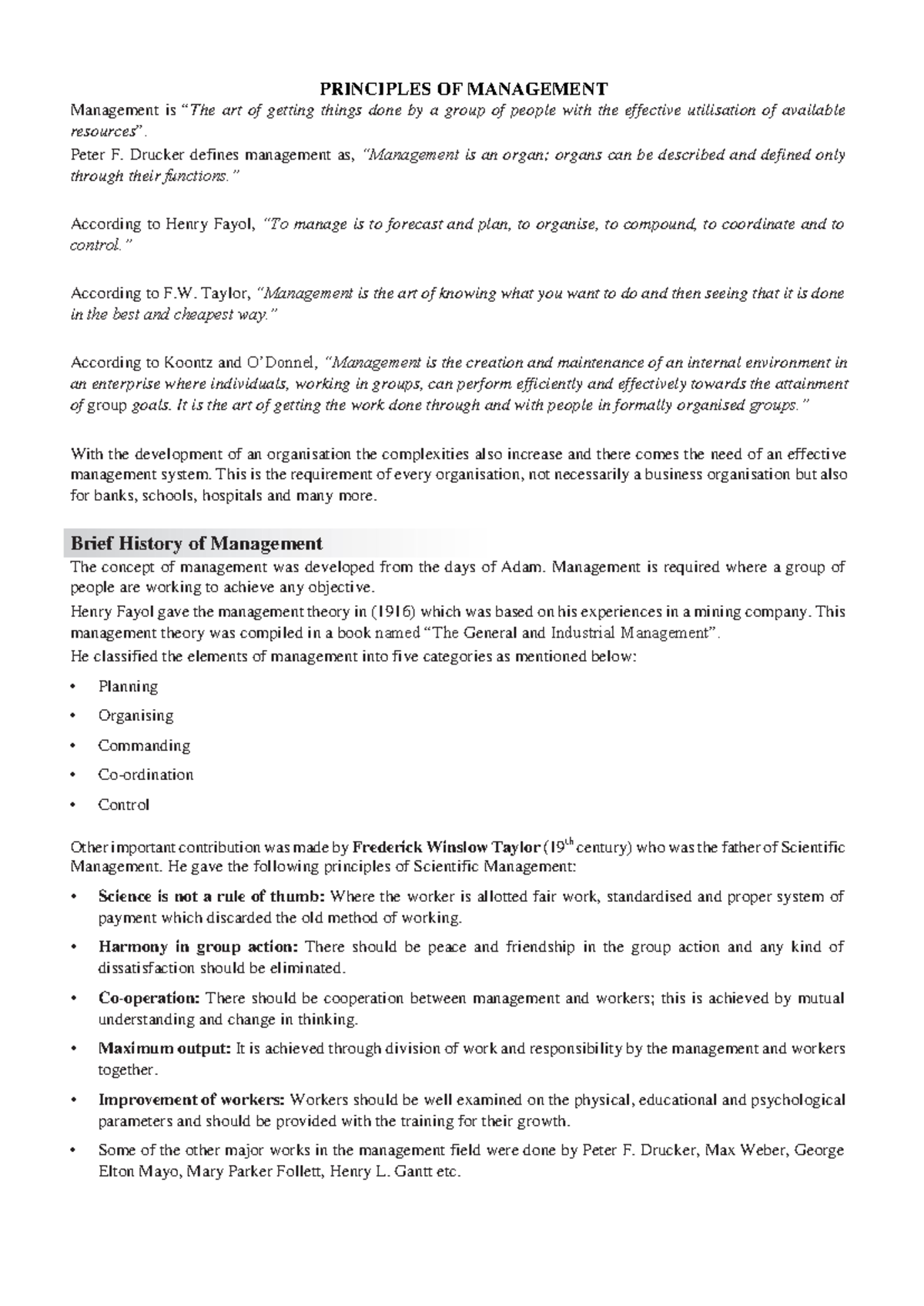 Principles of Management - Brief History of Management PRINCIPLES OF ...