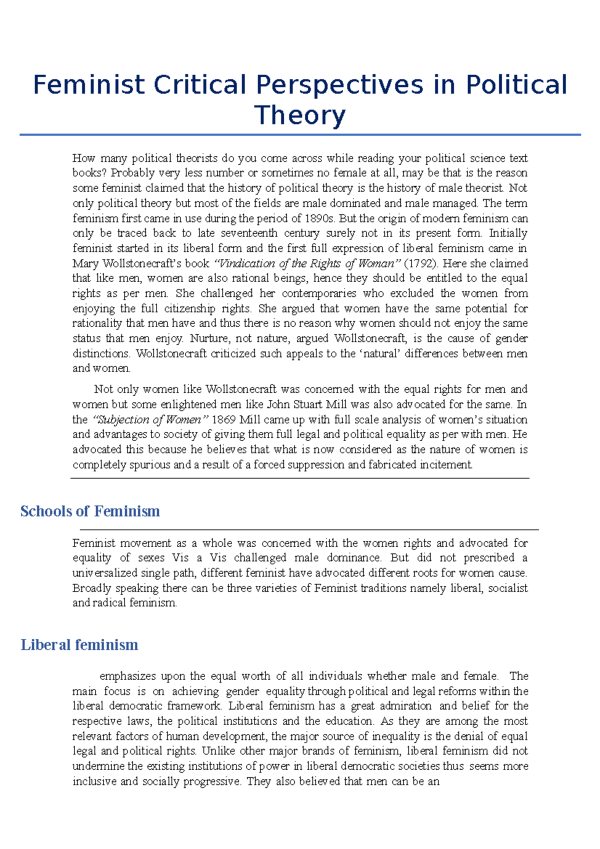 Feminist Critical Perspectives in Political Theory - Feminist Critical ...