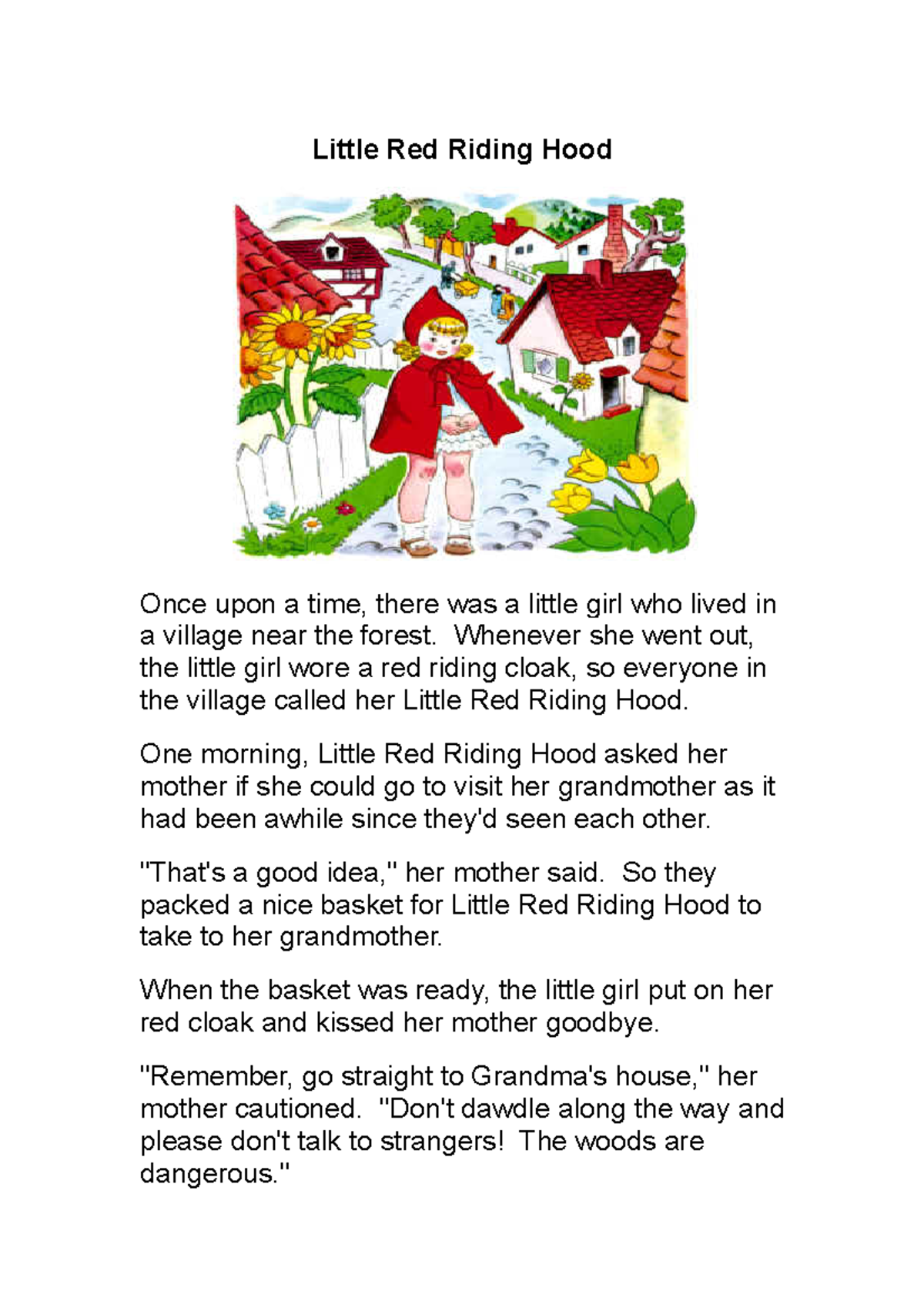 Little Red Riding Hood Story - Little Red Riding Hood Once upon a time ...