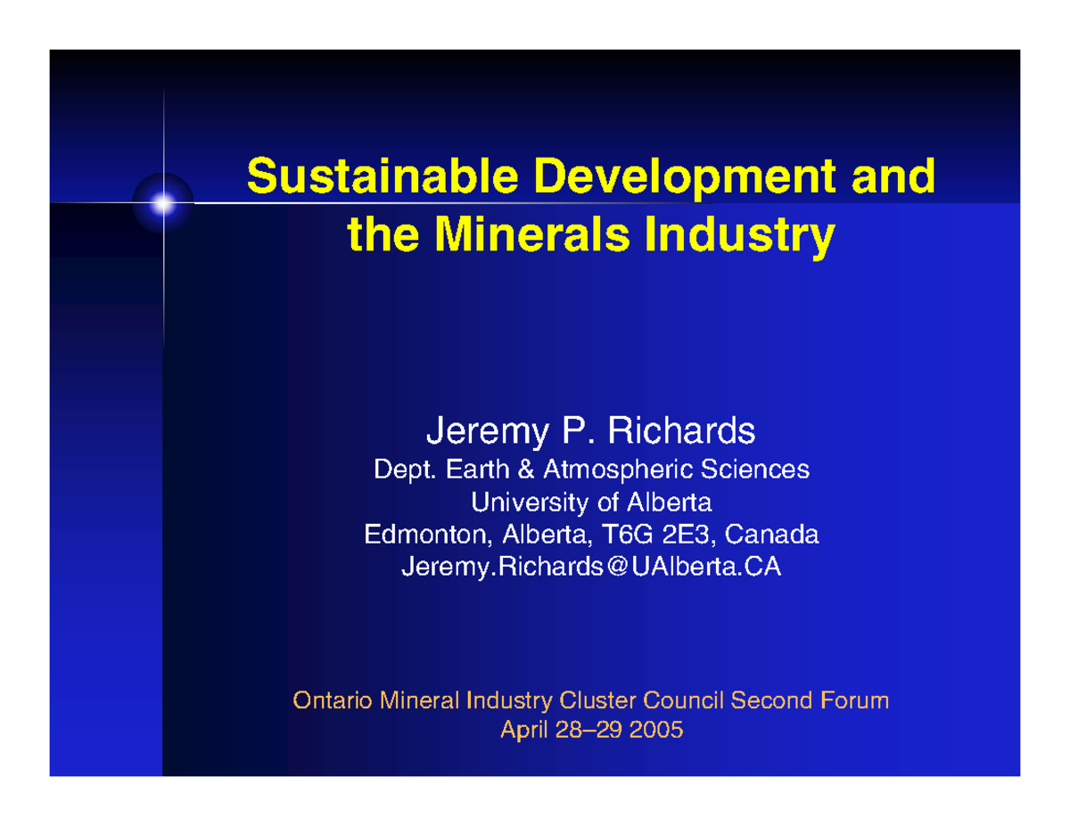 Sustainable development and the minerals industry - Sustainable ...