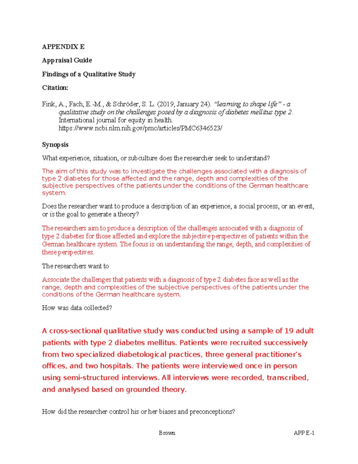 Qualitative Review week 6 - APPENDIX E Appraisal Guide Findings of a ...