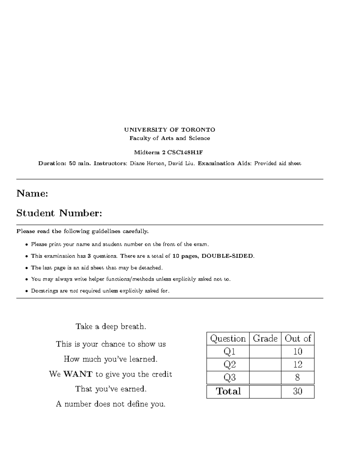 2017 9-midterm 2 - csc148 - UNIVERSITY OF TORONTO Faculty of Arts and ...