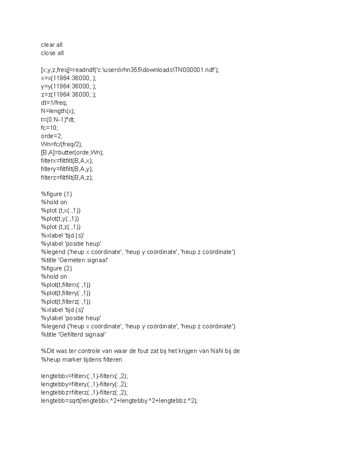 Script fiets practicum - clear all close all - Studeersnel