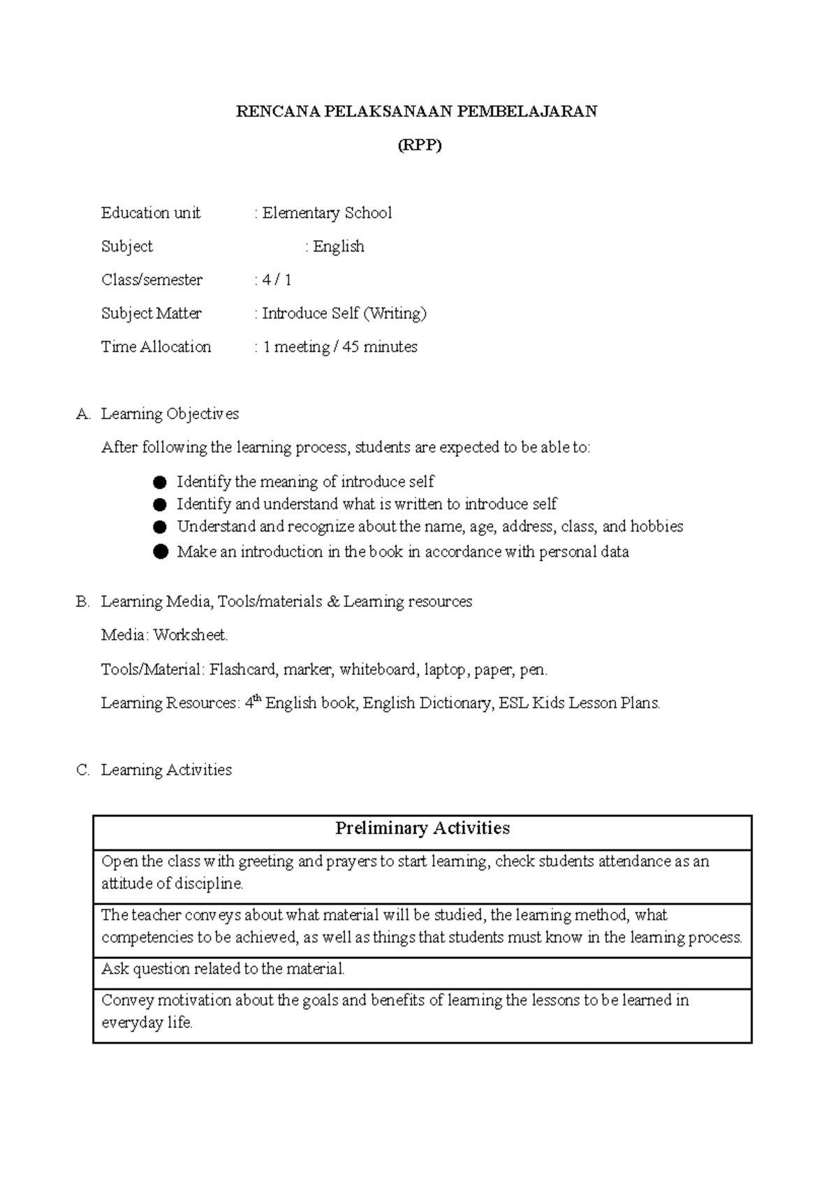 RPP IRMA - Writing - This assigment is for increase the student to make lesson plan - RENCANA ...