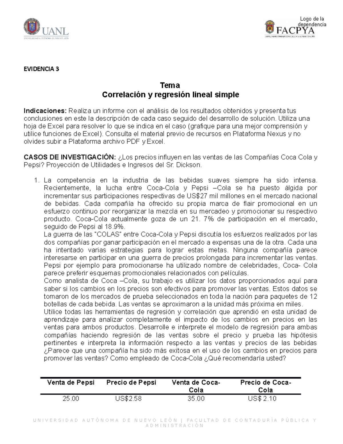 Ev3 - trewq - EVIDENCIA 3 Tema Correlación y regresión lineal simple ...