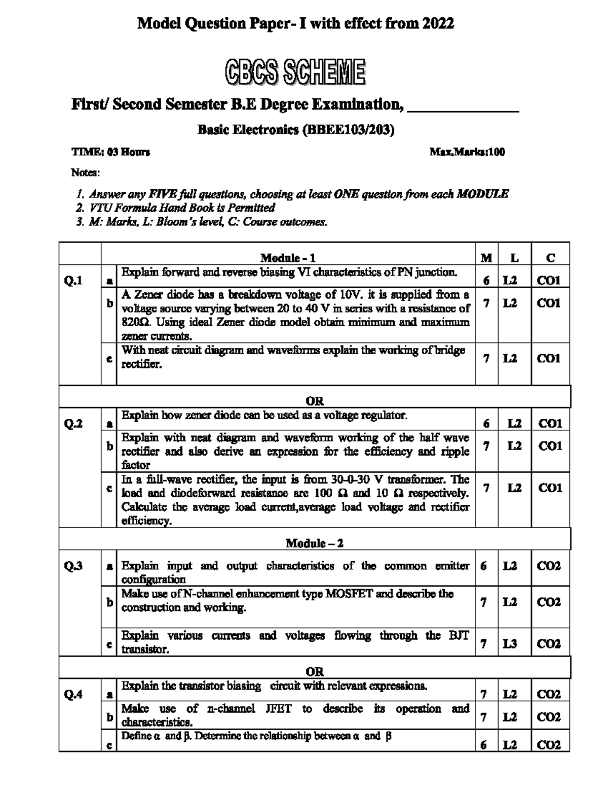 ELN MQP electronics - VTU model question papers - Basic Electronics ...
