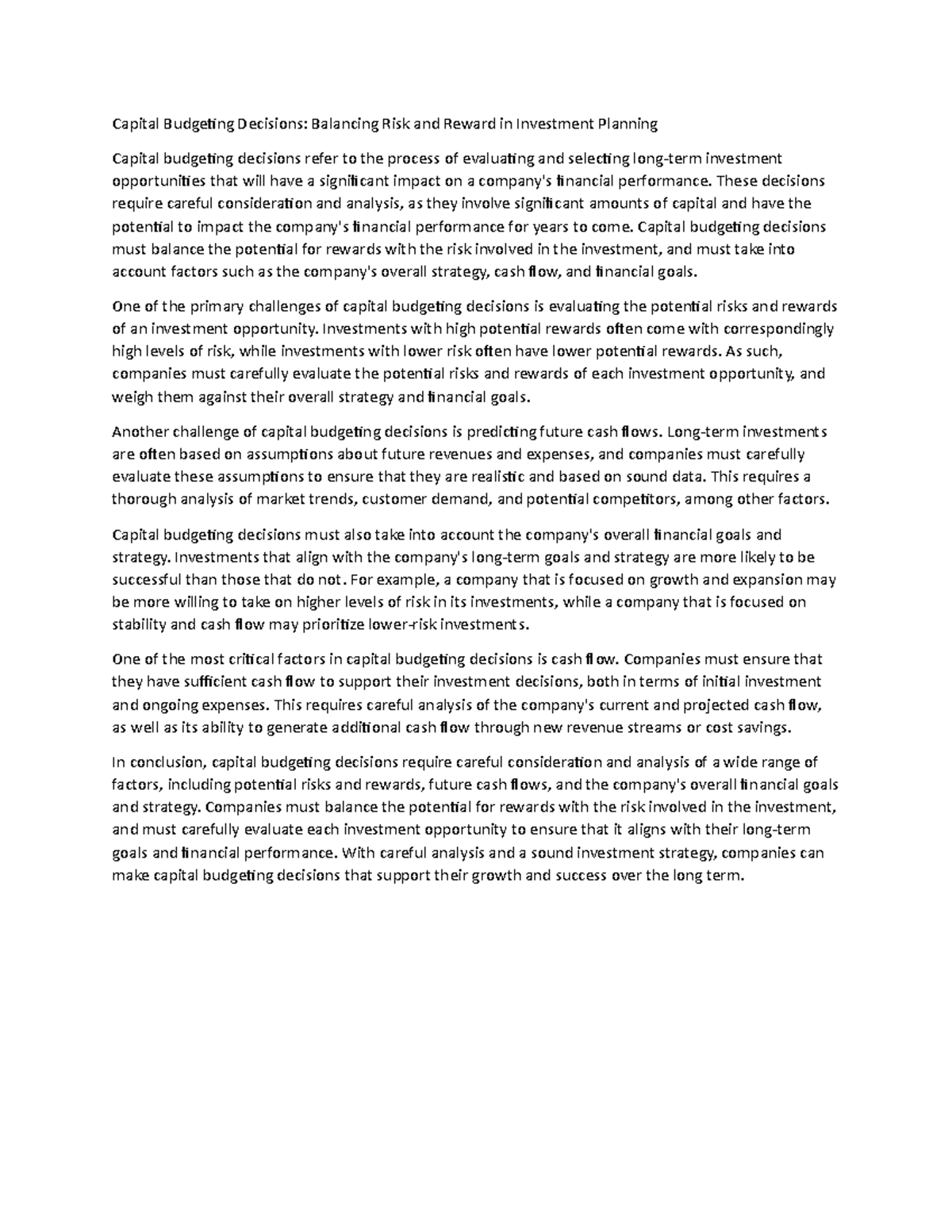 Capital Budgeting Decisions - These decisions require careful ...