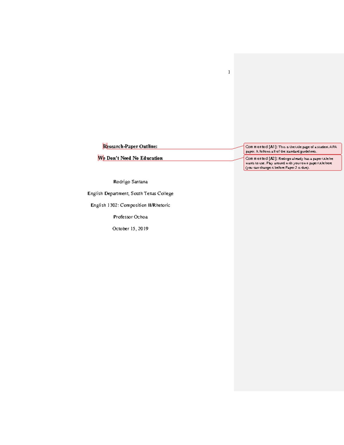 Sample Outline 1 - Research-Paper Outline: We Don’t Need No Education ...