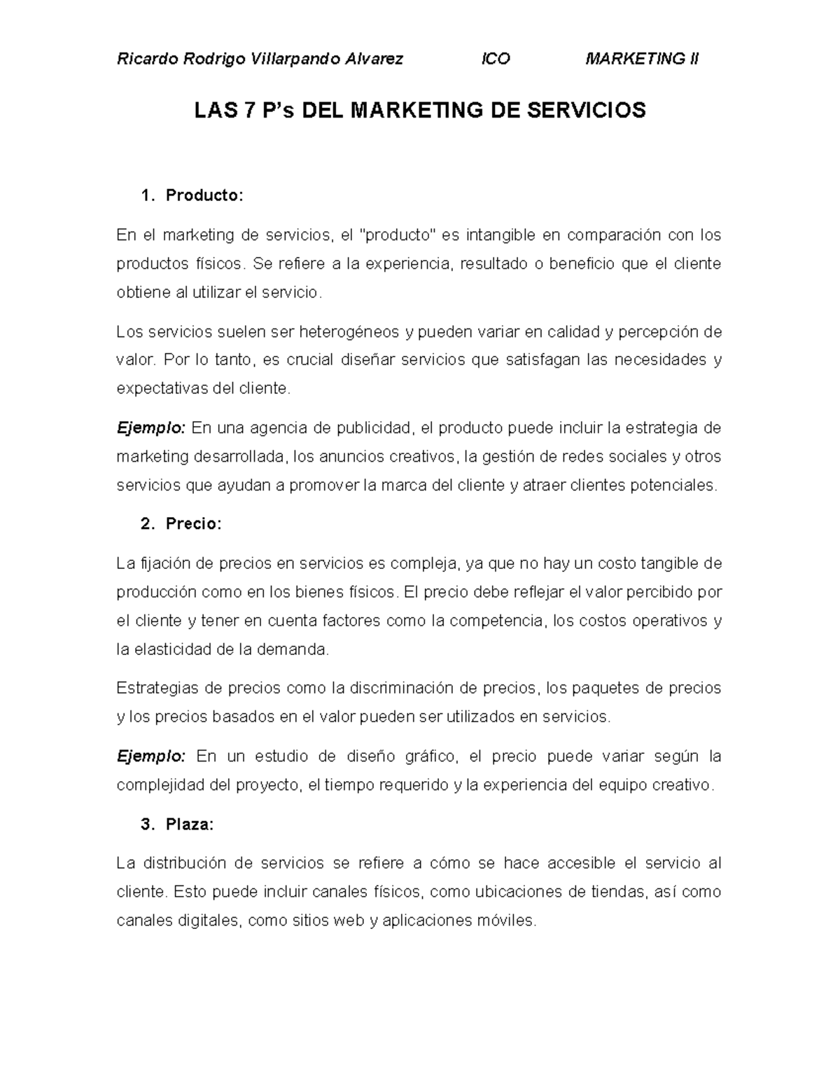 7ps de mkt servicios - bueno - LAS 7 P’s DEL MARKETING DE SERVICIOS Producto: En el marketing de ...