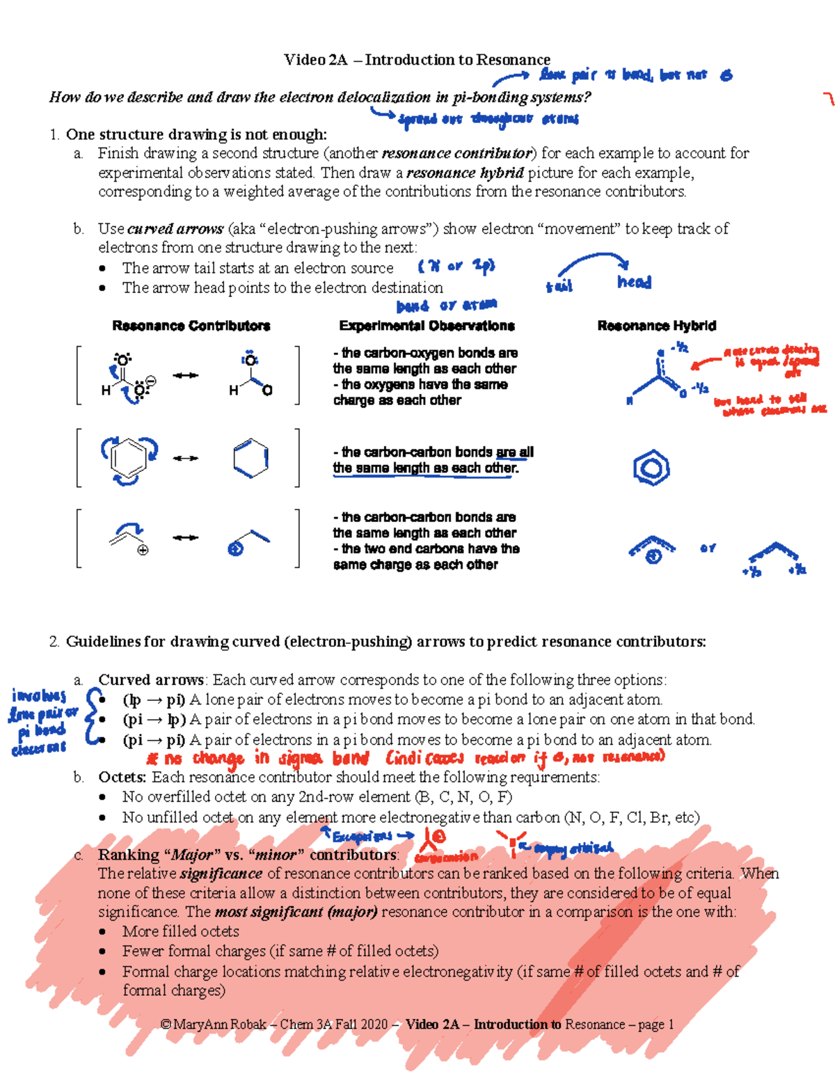 Module 2 Lecture Notes - © MaryAnn Robak ± Chem 3A Fall 20 20 ± Video ...