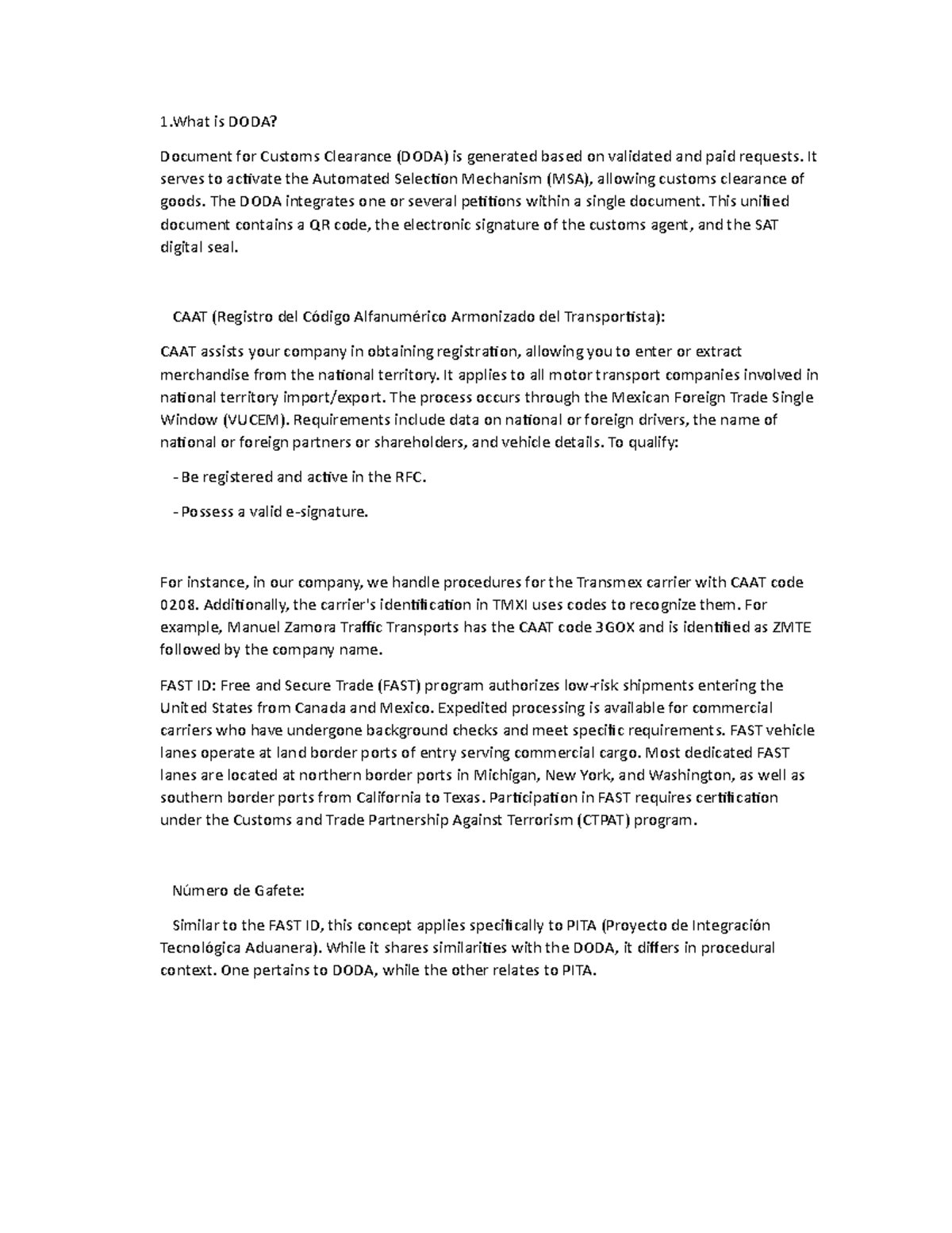 DODA - Resumen Didattica della storia - 1 is DODA? Document for Customs ...