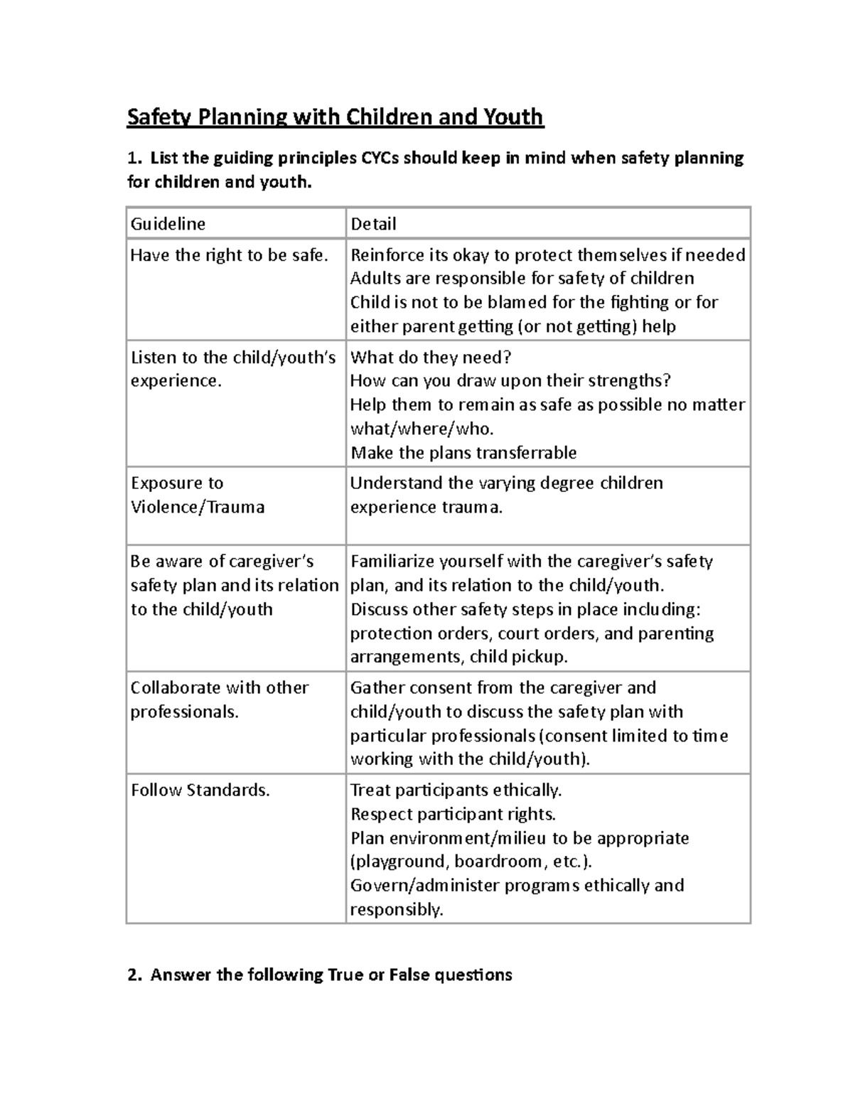 Safety Planning - Lecture notes Week 3 - Safety Planning with Children ...