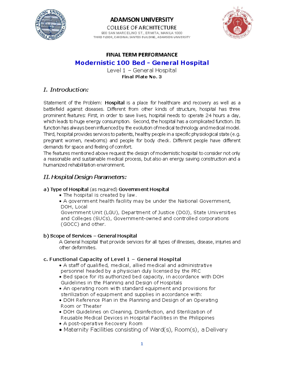 Final Plate General Hospital 20NOV2023 - COLLEGE OF ARCHITECTURE ...