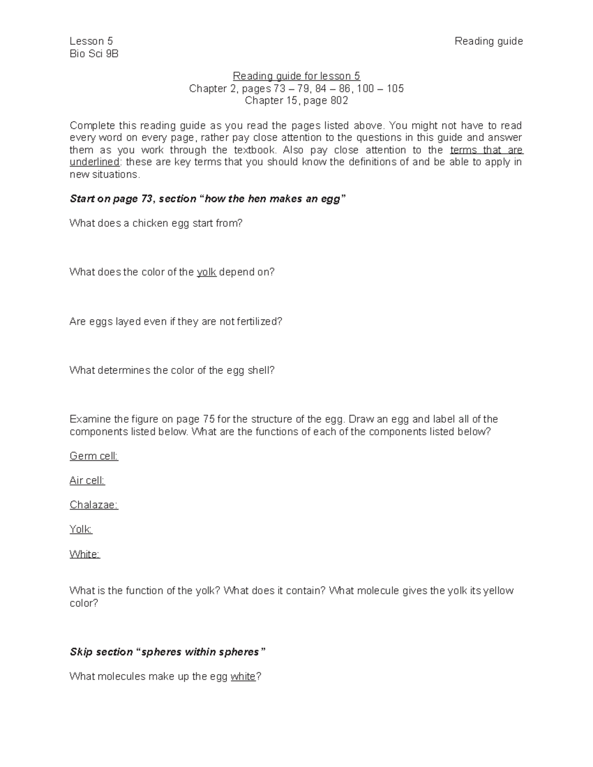 Lesson 5 Reading Guide - Lesson 5 Reading guide Bio Sci 9B Reading ...