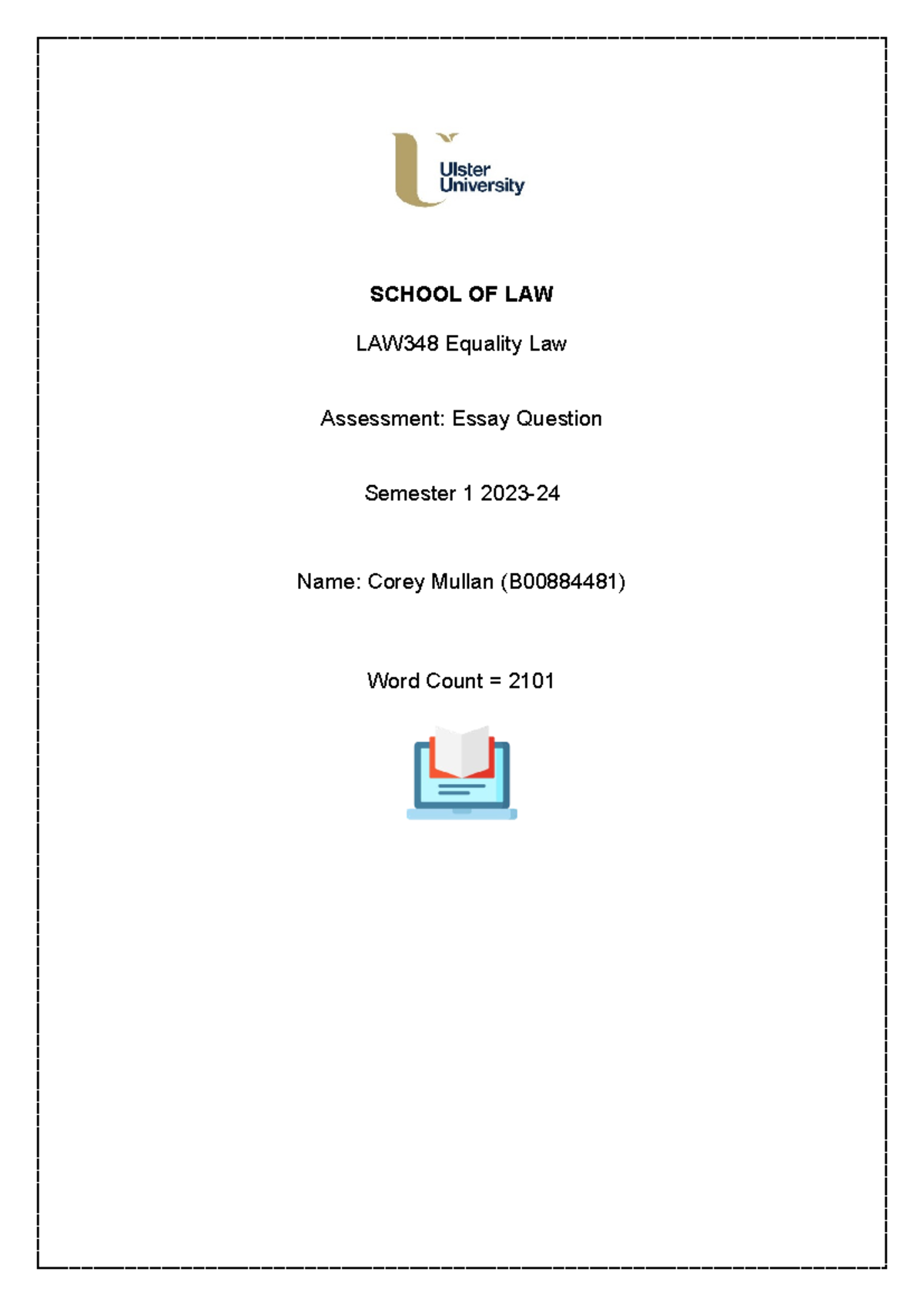 Equality assignment - article 10 - SCHOOL OF LAW LAW348 Equality Law ...