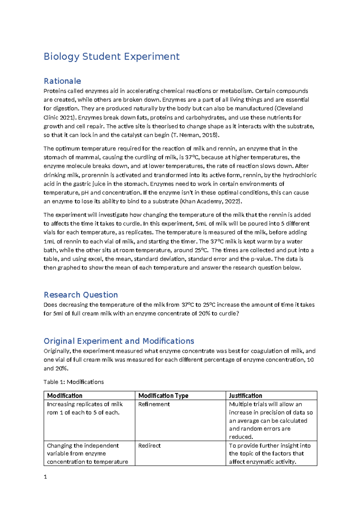 Biology Student Experiment - Biology Student Experiment Rationale Proteins called enzymes aid in ...