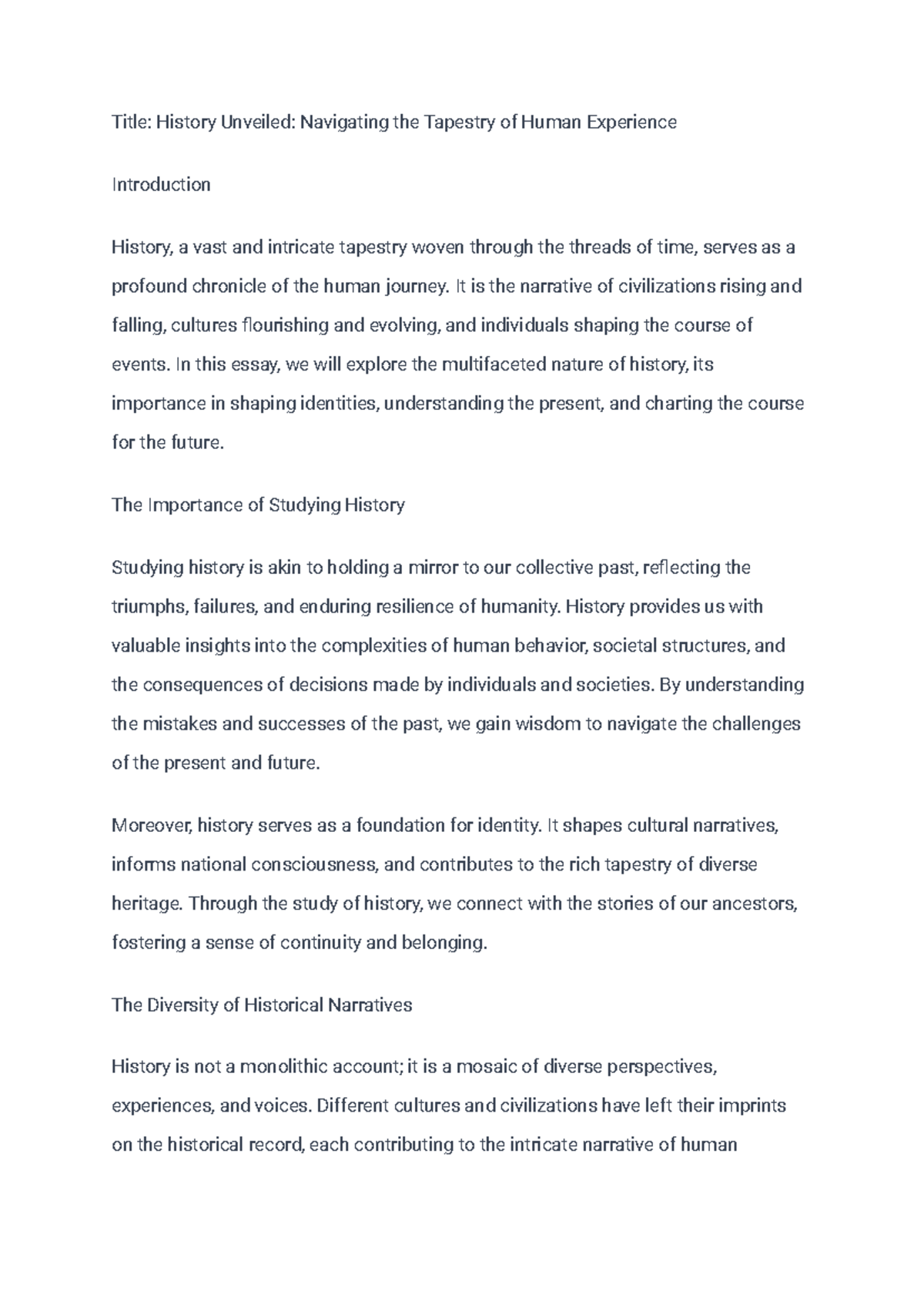 History - notes - Title: History Unveiled: Navigating the Tapestry of ...