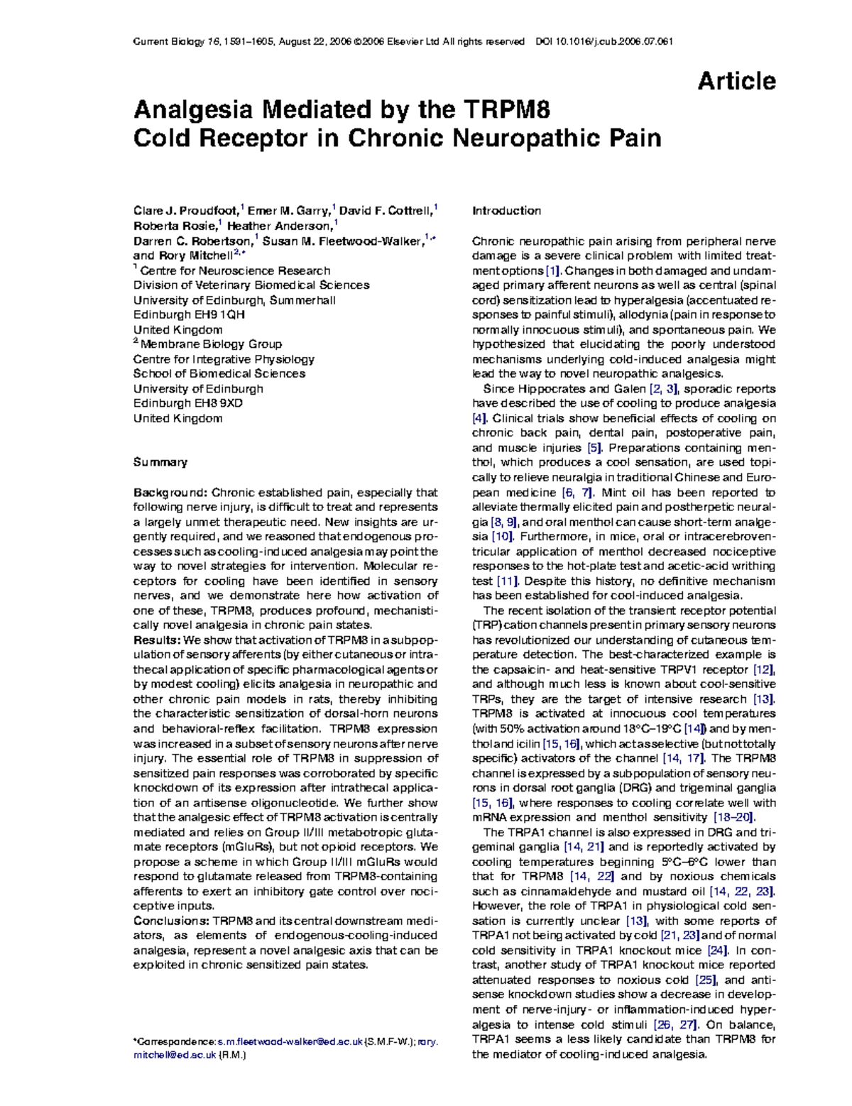Atigo Explica AÇÃO TRPM8 E Glutmato - Current Biology 16 , 1591–1605 ...