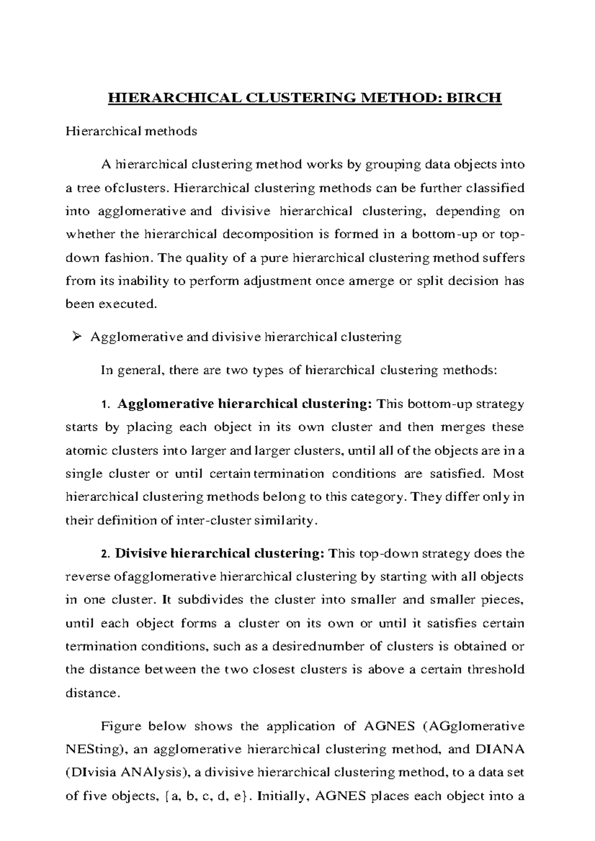 Hierarchical Clustering Method Hierarchical Clustering Method Birch