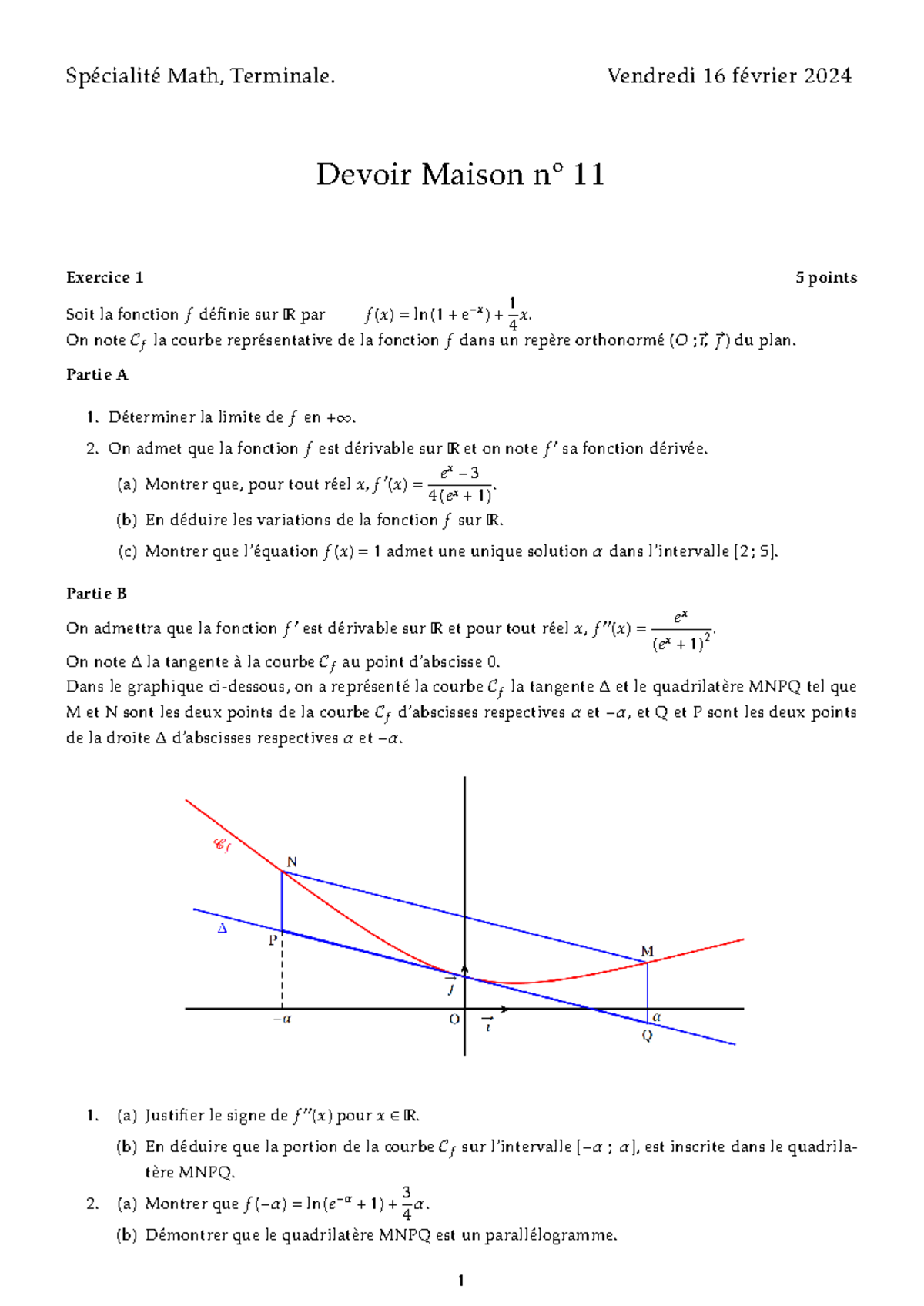 DM11Sphere Convexe Lim Suite - Spécialité Math, Terminale. Vendredi 16 février 2024 Devoir ...