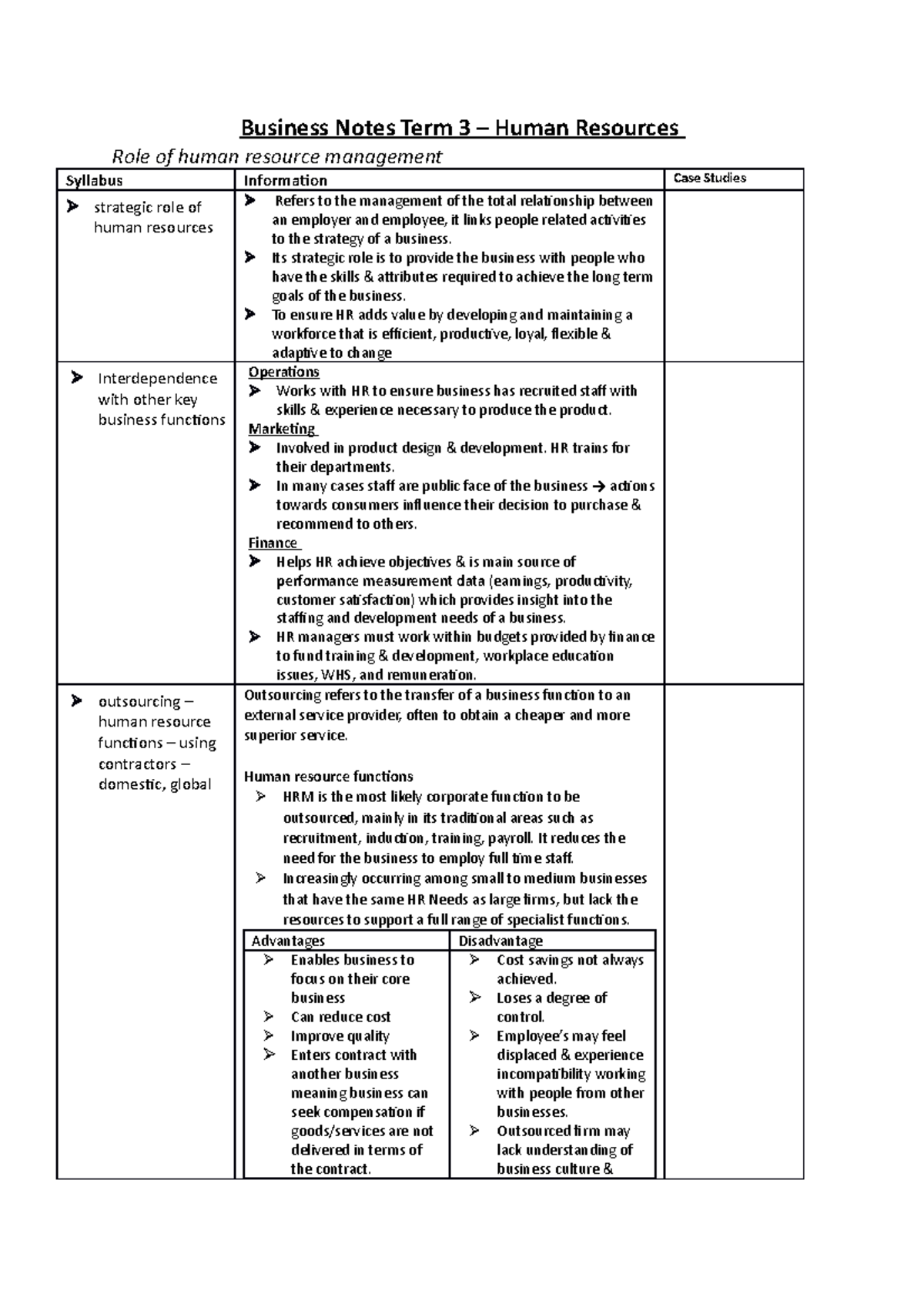 Business Notes human resources - Business Notes Term 3 – Human ...