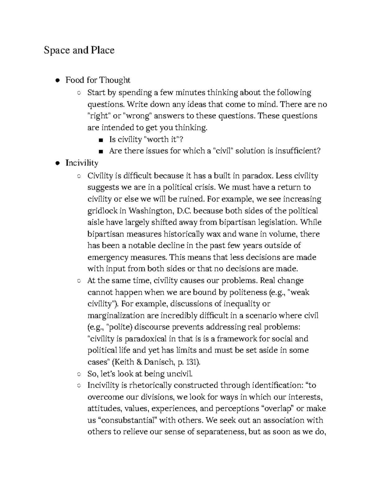 COMM 3030 Lecture Notes 11 - Space and Place Food for Thought Start by ...