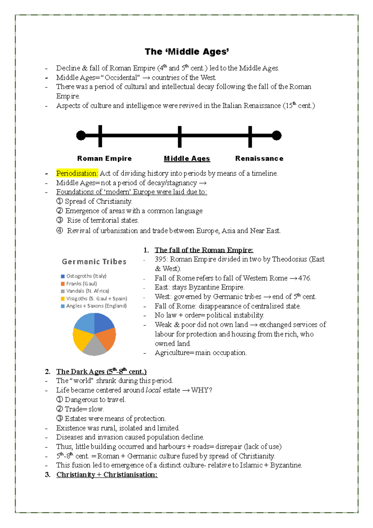 Middlde Ages - Exam summary for the Middle Ages. - The ‘Middle Ages ...