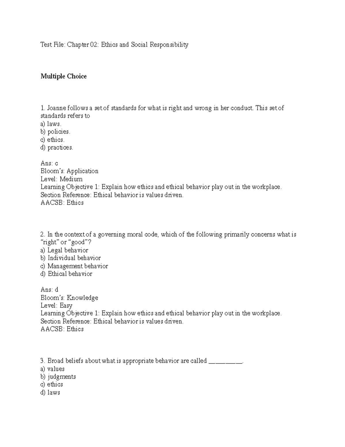 Ch03 - Test File: Chapter 03: Ethics and Social Responsibility ...