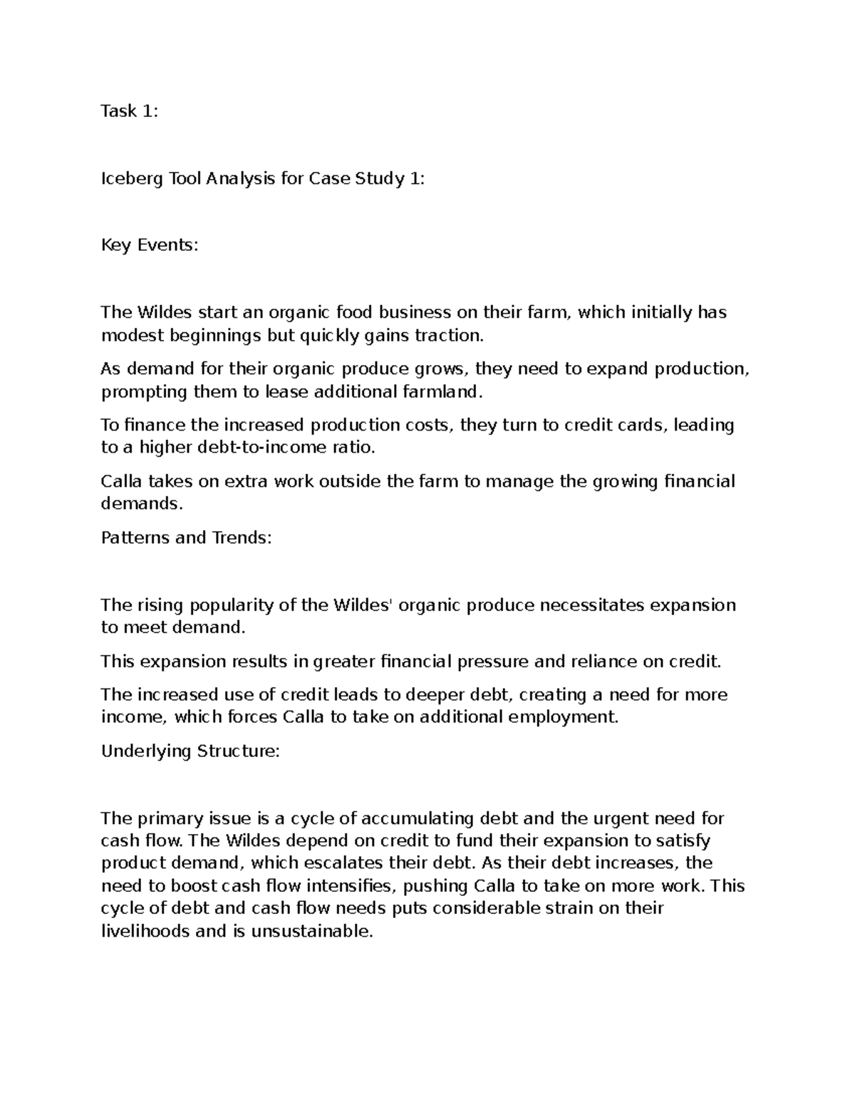 TASK 1 - Case Study 1 - Task 1: Iceberg Tool Analysis for Case Study 1: Key Events: The Wildes ...