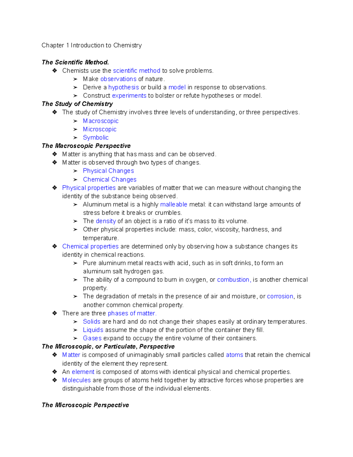 Chem 1010-02 Notes - Chapter 1 Introduction to Chemistry The Scientific ...