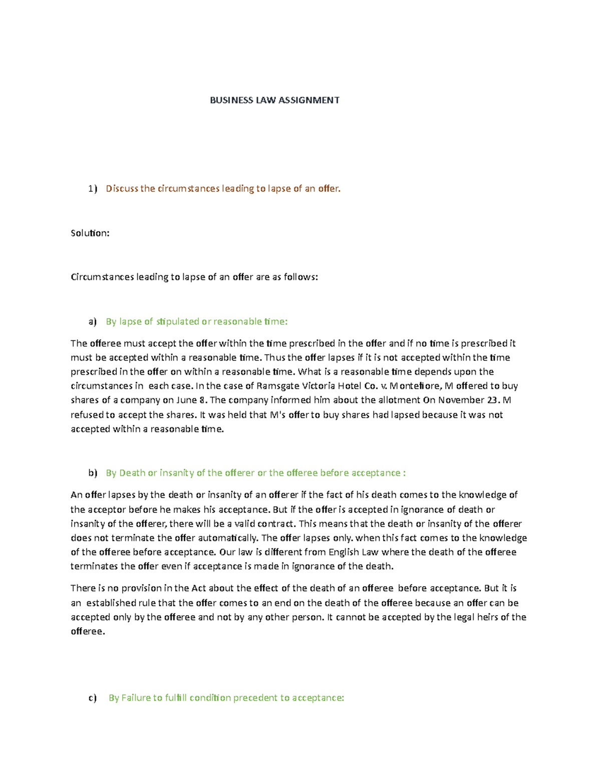 Business LAW Assignment - BUSINESS LAW ASSIGNMENT Discuss the ...