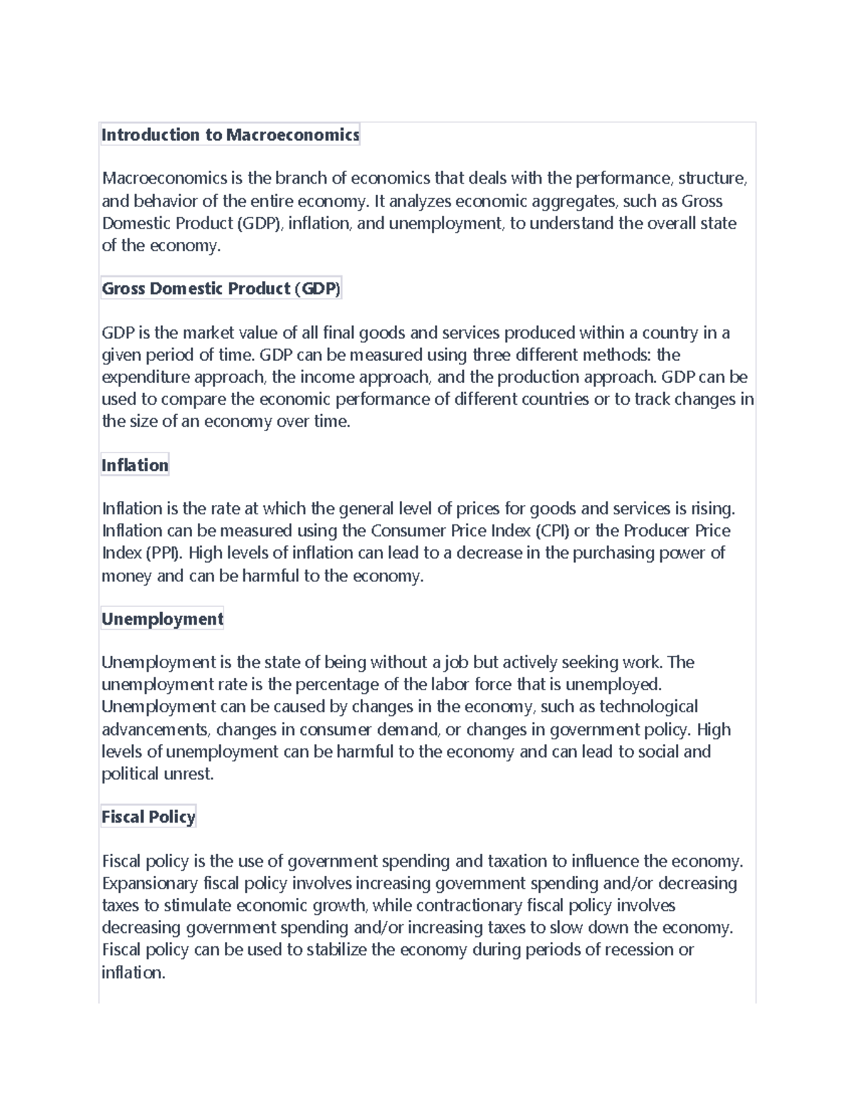 Introduction To Macroeconomics Introduction To Macroeconomics