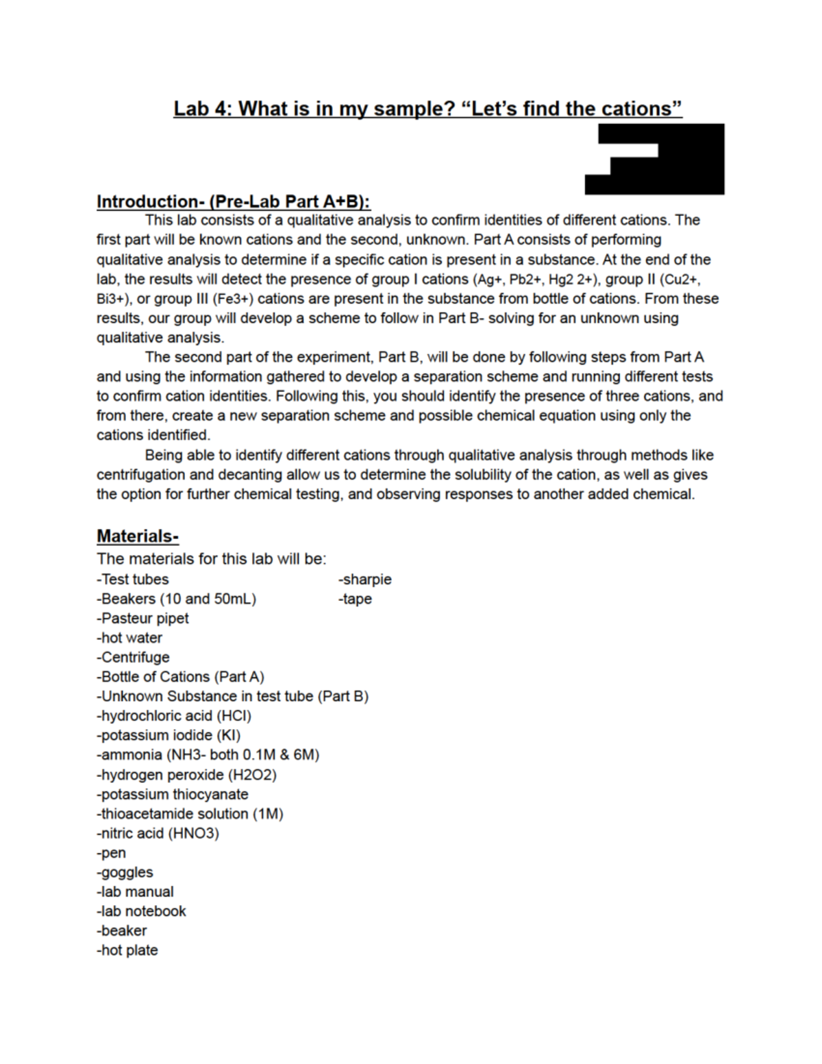 Sample Lab Report - Observations & Experimental- Raw Data- PART A: In ...