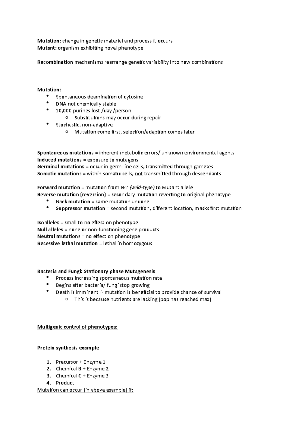 Module 1 - Lecture 4: Mutation (Lecture notes) - Mutation : change in ...